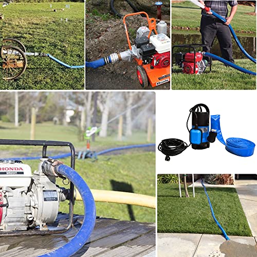 DAVCO 3" x 50 ft Pool Backwash Hose, Heavy Duty Reinforced Blue PVC Lay Flat Water Discharge Pump Hoses For Swimming Drain Pools and Clean Filters,with 1 Clamp