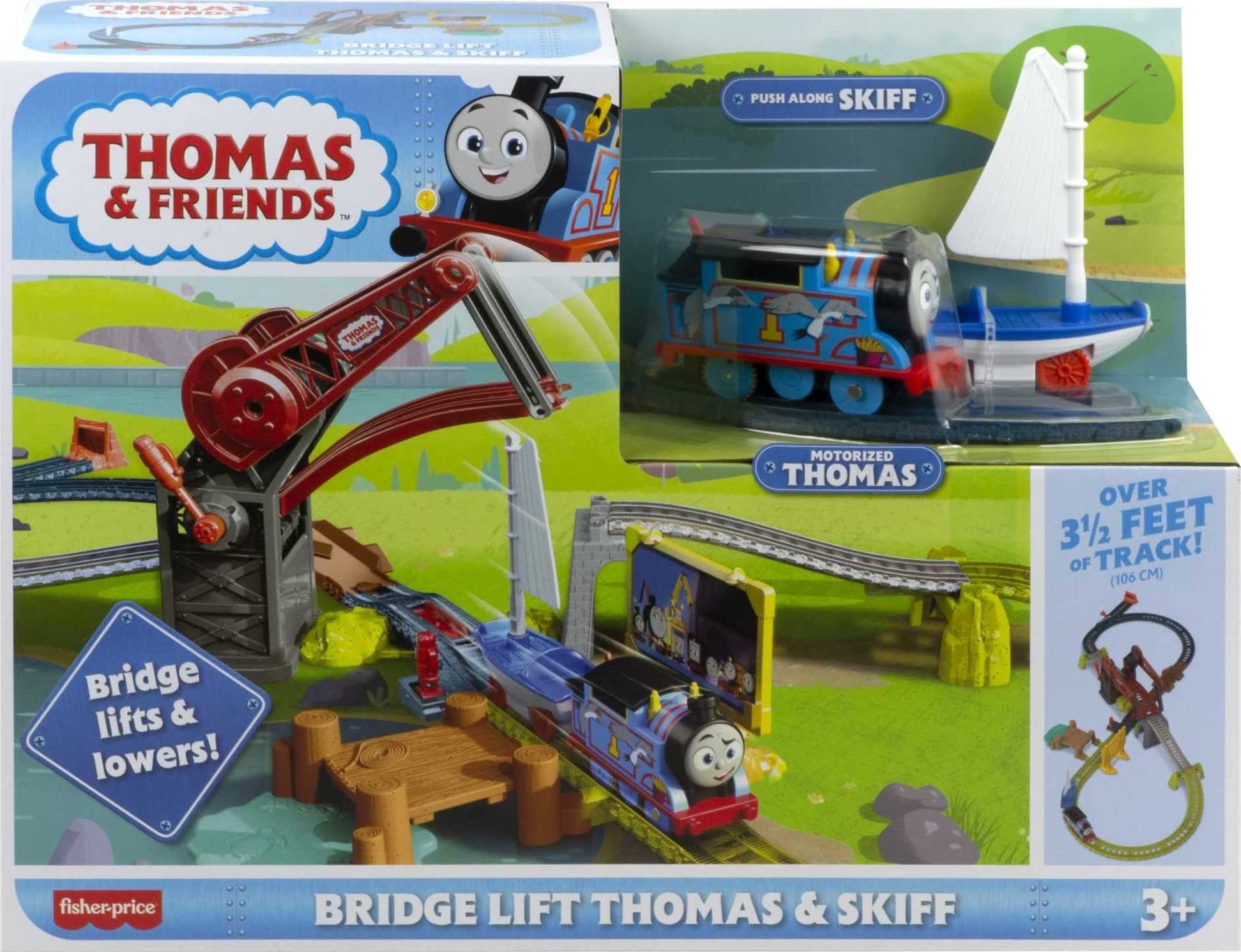 Thomas & Friends Motorized Toy Train Set Bridge Lift Thomas & Skiff Track Playset with Boat for Preschool Pretend Play Kids Ages 3+ Years