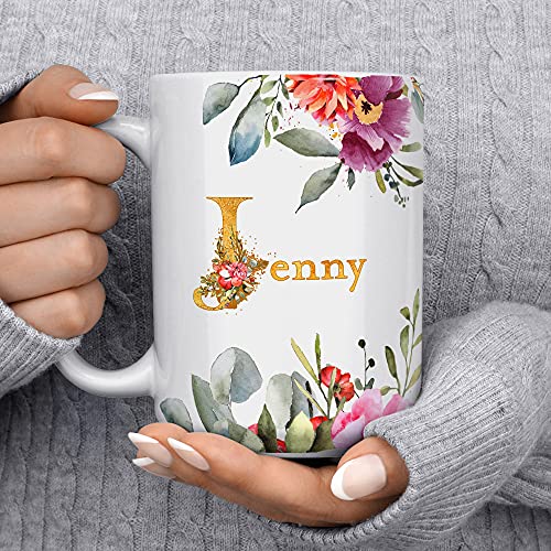 Custom Name Coffee Mug, Personalized Floral Cup, Gift for Her Women Friend Mom Bridesmaid Daughter