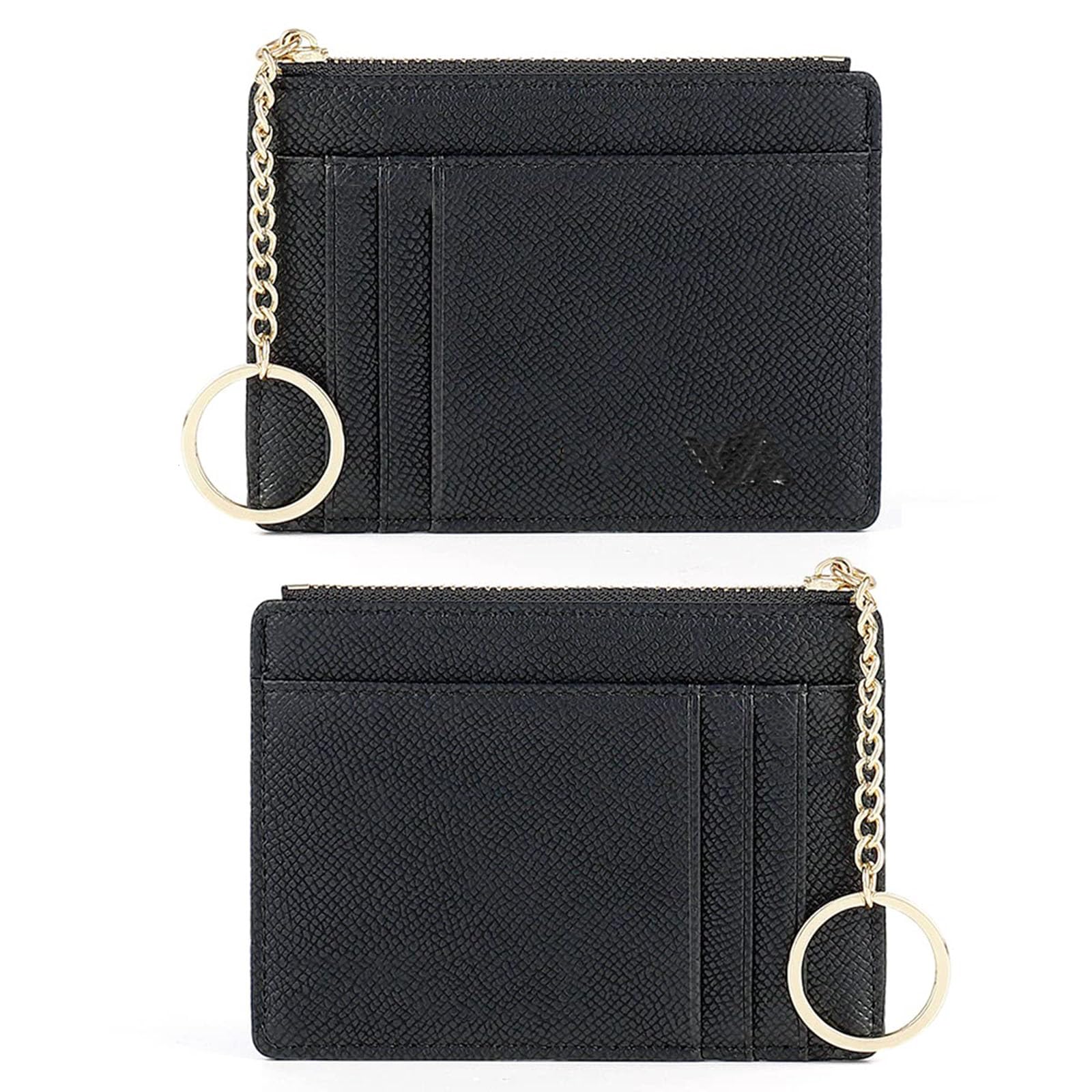Small Card Wallet for Women Slim Rfid Front Pocket Card Cases Holder Zipper Coin Purse (A-Lichee Leather-Yellow)