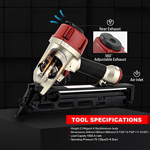 CREWTOWER NT65 15 Gauge, 1-1/4" to 2-1/2" Angle Finish Nailer Pneumatic Finishing Nail Gun for Molding, Baseboard, Trim and Finishing, Air-powered