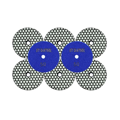 DT-DIATOOL Dry Diamond Polishing Pads 4 Inch for Granite Marble Quartz Stone Countertop Tiles 8 Pieces Grits 50
