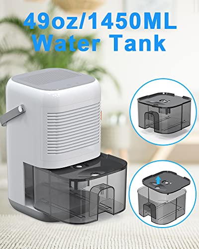 Small Dehumidifiers for Home, AIERVEN 49 OZ Quiet Dehumidifier with Auto Shut Off, Portable Dehumidifiers for Bedroom, Bathroom Closet, RV, 2600 Cubic Feet (280 sq ft)