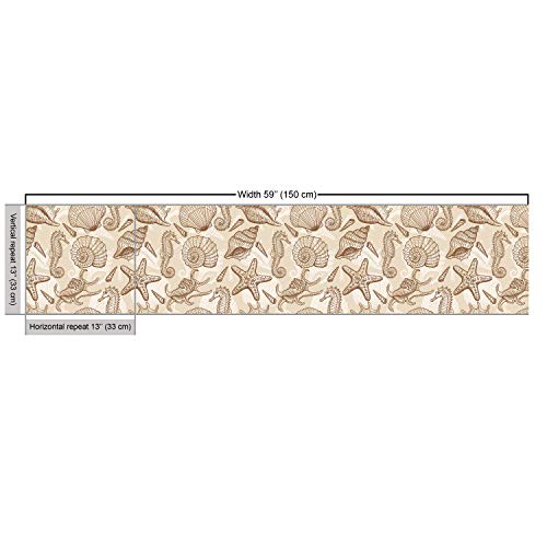 Lunarable Beige Fabric by The Yard, Retro Nautical Underwater Themed Print with Seashell Shellfish Seahorse Elements, Decorative Fabric for Upholstery and Home Accents, 3 Yards, Beige Brown