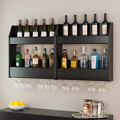 Prepac 2-Tier Floating Wine and Liquor Rack, Black