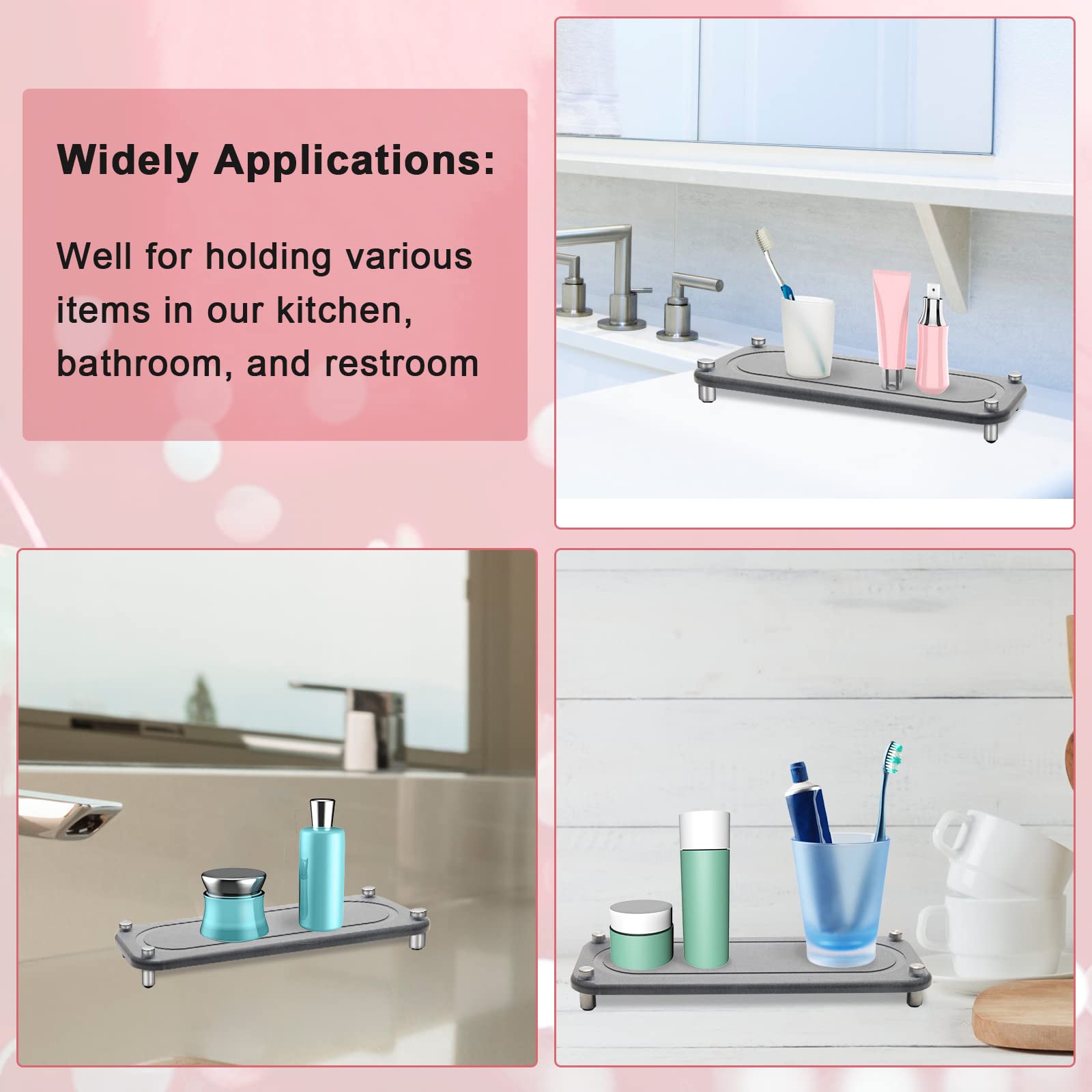 Coldairsoap Instant Dry Sink Organizer, kitchen Bathroom Sink Fast Drying Stone, Water Absorbing Stone Tray For Sink With 1Pcs Soap Rack(Grey)