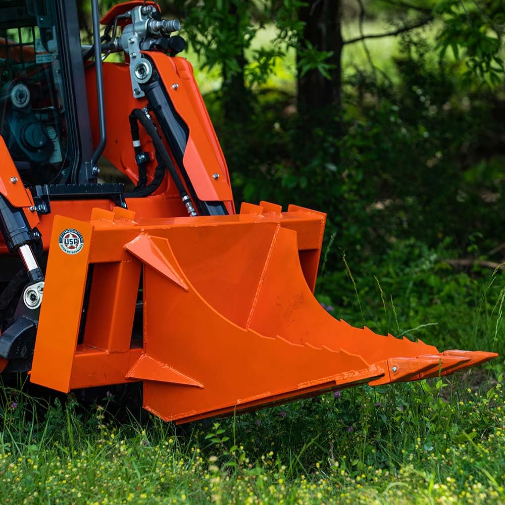 Titan Attachments USA Made Orange Extreme Stump Bucket, Skid Steer Tree Spade Stump Remover Digger, Serrated Leading Edge, Replaceable Teeth, Quick Tach Mounting Style