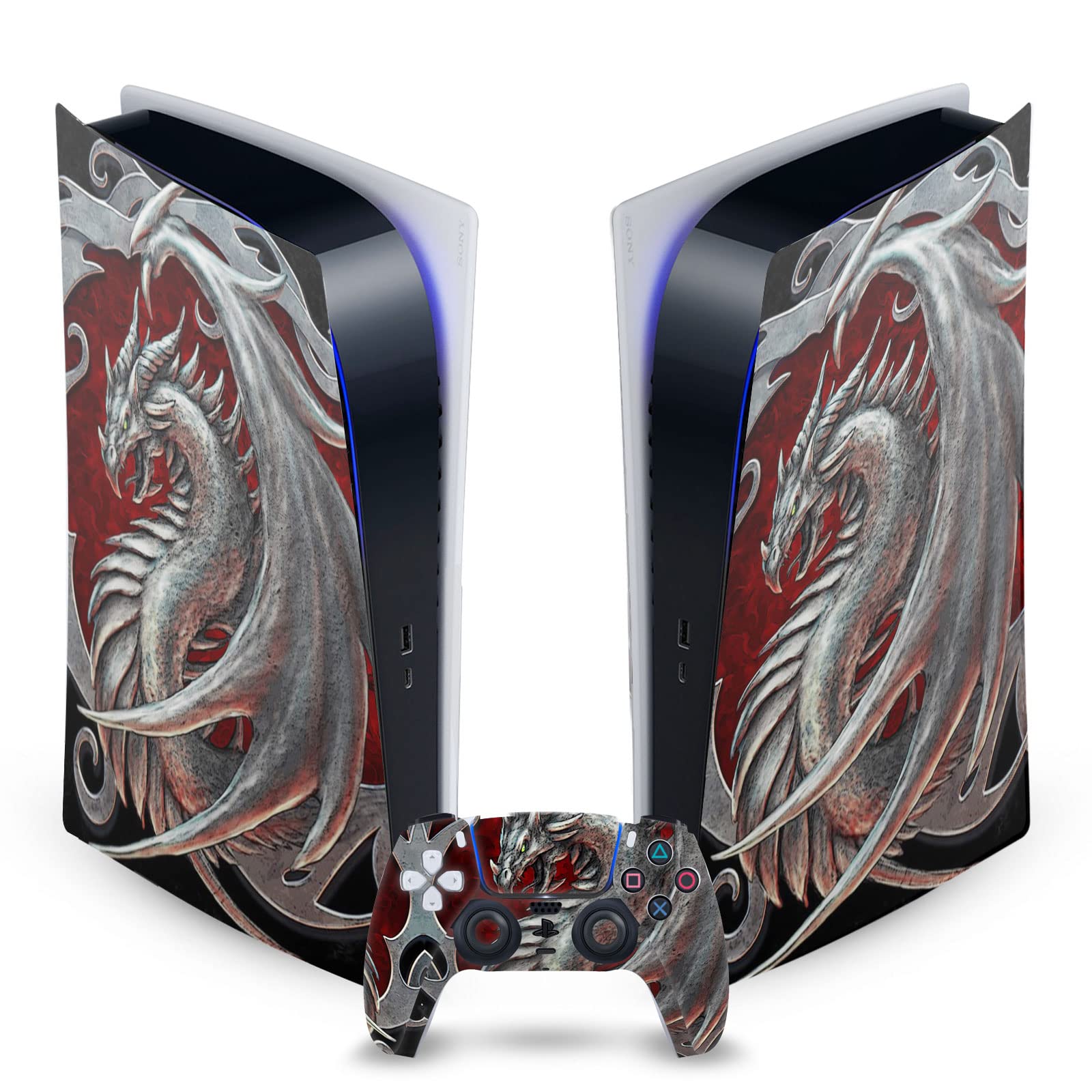 Talisman Silver Art Mix Matte Vinyl Faceplate Sticker Gaming Skin Case Cover Compatible with Sony Playstation 5 PS5 Digital Edition Console and DualSense Controller