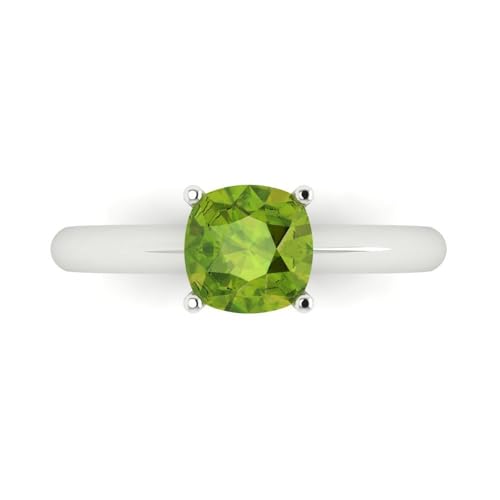 Clara Pucci 1.50 ct Cushion Cut Solitaire Genuine Natural Green Peridot Engagement Bridal Promise Anniversary Ring 14k White Gold