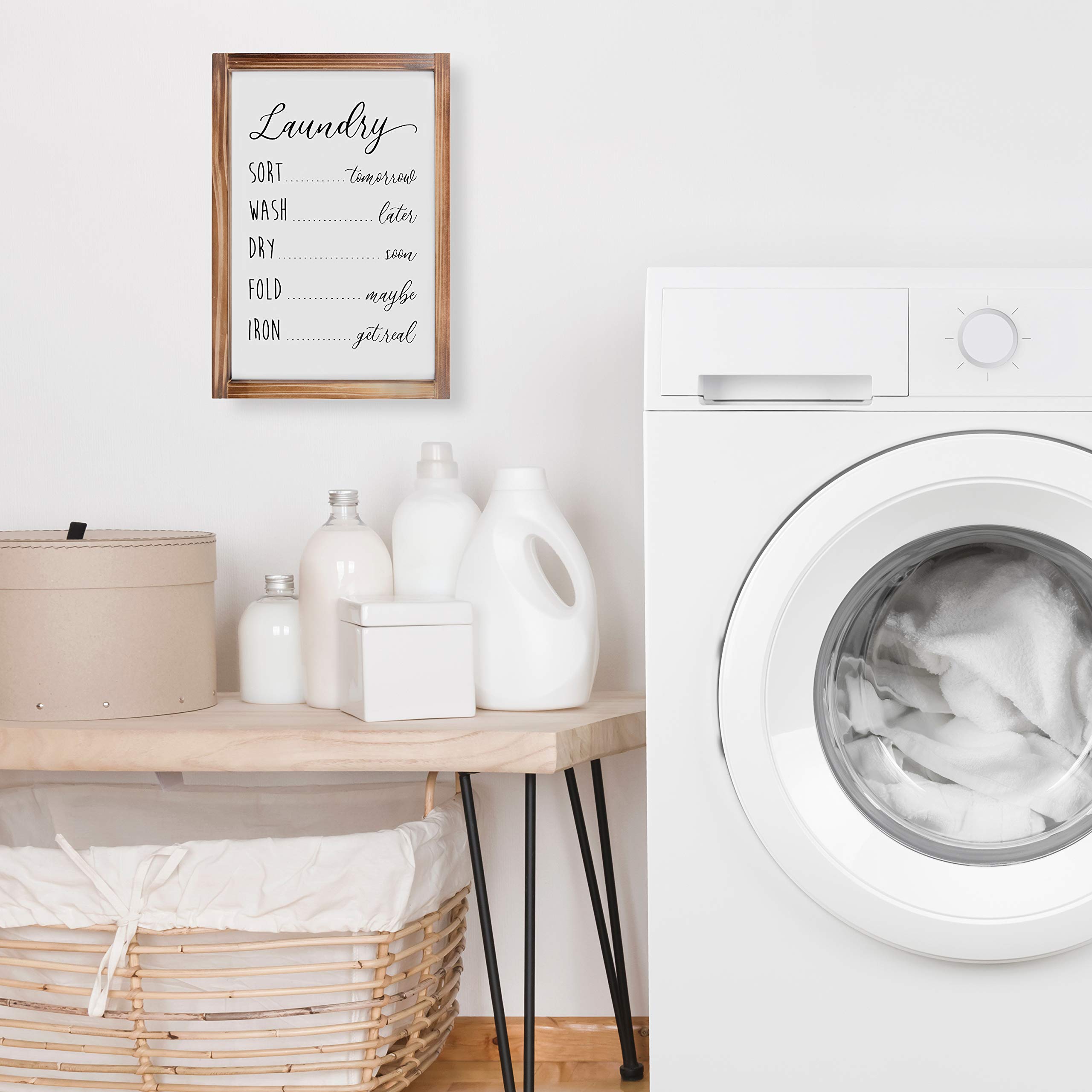 Laundry Time Sign - Laundry Room Wall Decor - Laundry Sign, Modern Farmhouse Decor, Laundry Room Rules Sign, Laundry Room Decor with Solid Wood Frame - 11 x 16 Inches