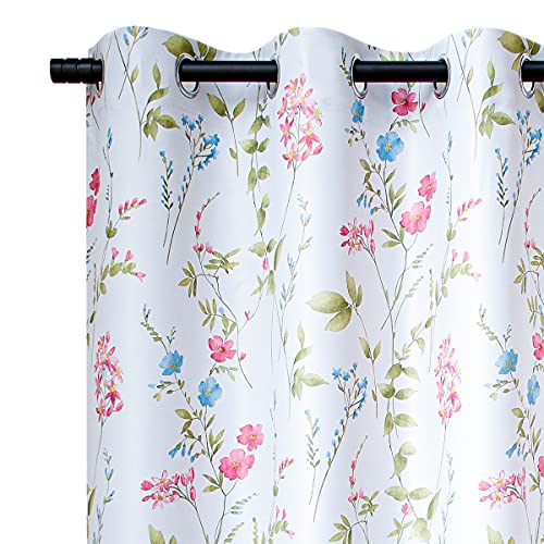 Linentalks Floral Bedroom Curtains 84 Inches Long 2 Panels Set, Farmhouse Thermal Insulated Blackout Curtains for Living Room, Grommet Room Darkening Curtains, Boho Black Out Curtains Green Red Multi