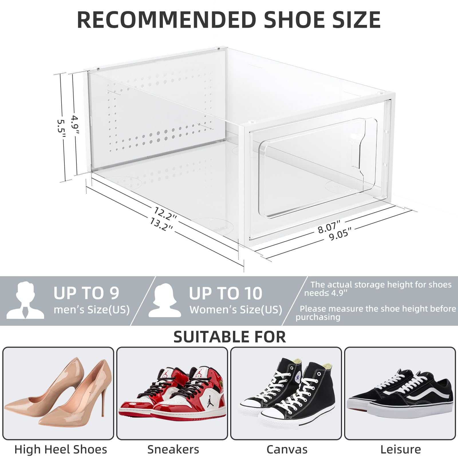 Elechomes Shoe Boxes Clear Plastic Stackable, 18 Pack Premium Shoe Organizer Storage for Closet Space Saving Foldable Shoe Rack Containers, Sneaker Display Case Holder Shoe Bin for Entryway Drawers