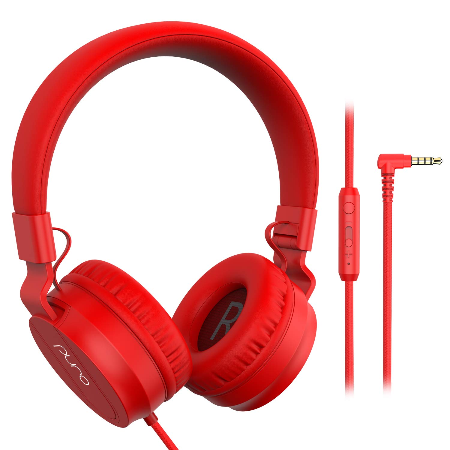 Puro Sound Labs PuroBasic Volume Limiting Wired Headphones for Kids, Foldable & Adjustable Headband w/Microphone, Compatible with Smartphones, Tablets and PC’s –Red