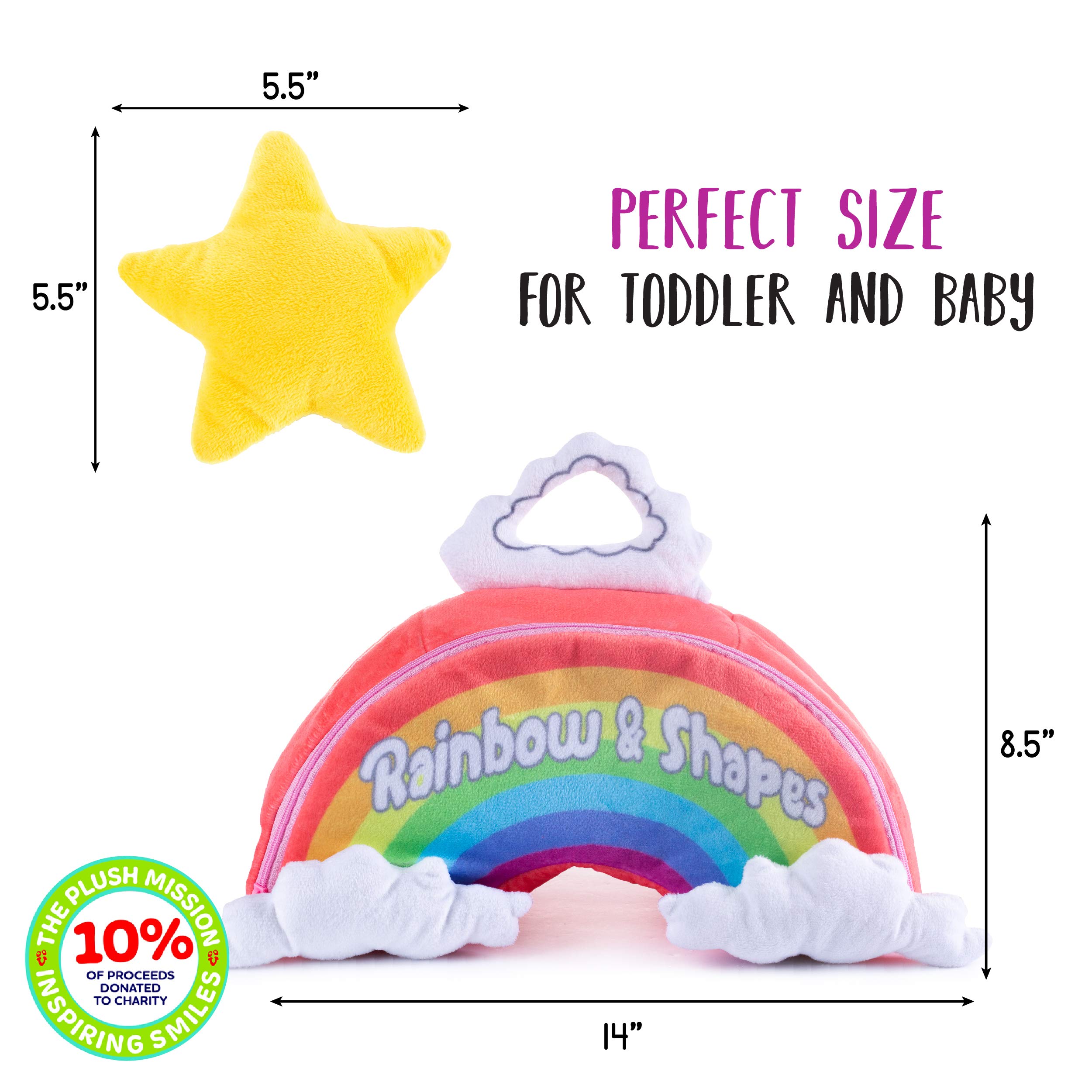 Talking Plush Rainbow & Shapes Toy Set | Includes 4 Talking Soft Shapes | Star, Heart, Circle, and Square with A Plush Rainbow Carrier | Great Gift for Baby and Toddler Girls or Boys