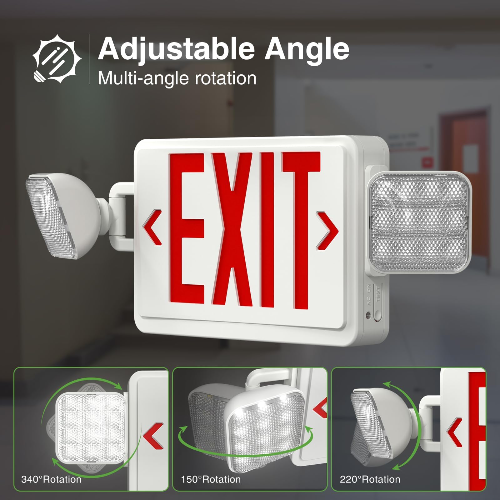 FREELICHT 2 Pack LED Exit Sign with Emergency Lights,Adjustable LED Emergency Exit Lights with Battery Backup,Exit Sign for Business,Easy To Install,UL Certified,AC 120/277V