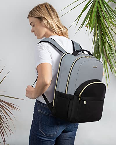 LOVEVOOK Laptop Backpack for Women, Travel Backpack Light Weight, Large Capacity Computer Backpack Purse for Work, Casual Daypack with USB Charging Hole(Black-Grey-1,15.6 Inch)