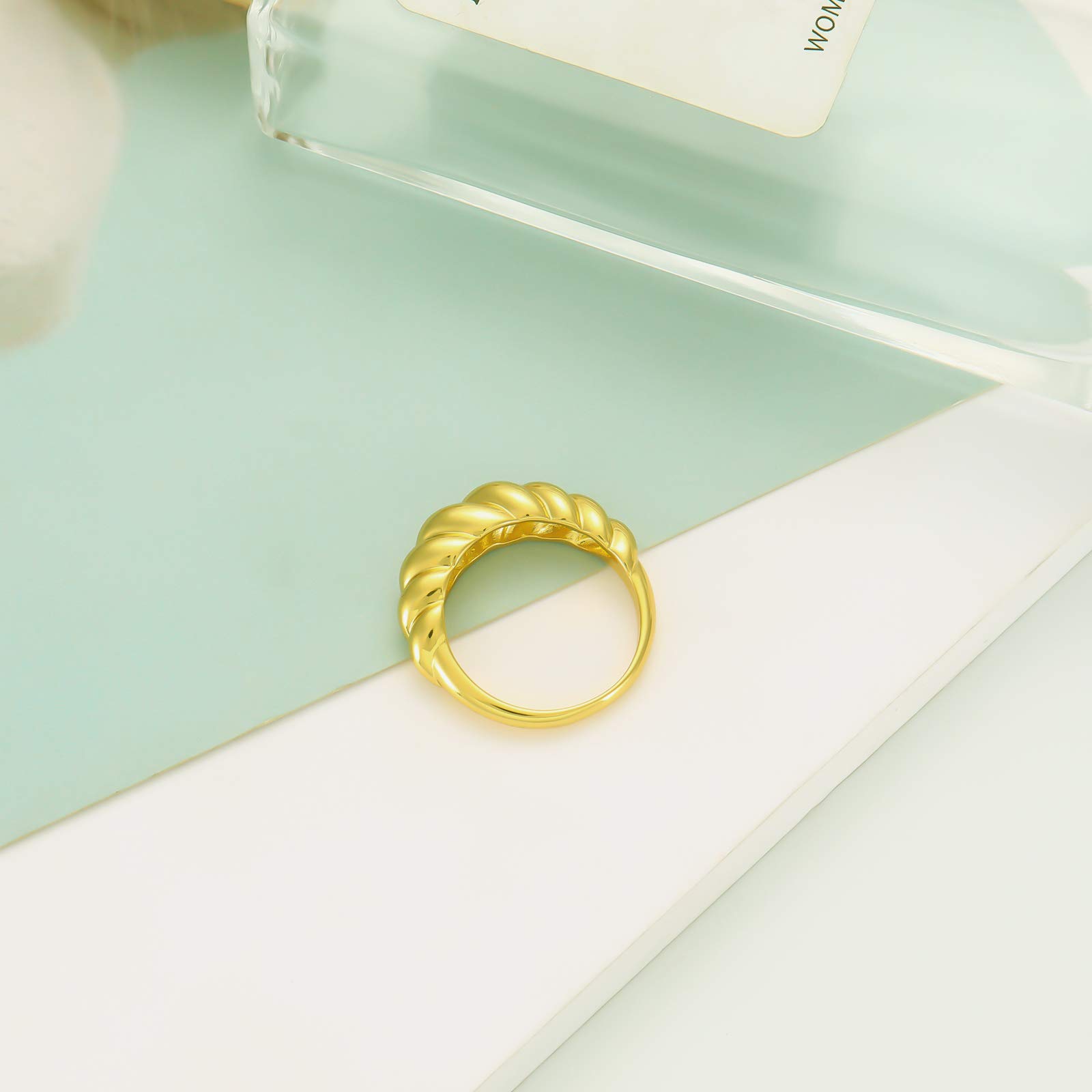 Chunky Dome Ring - 18 K Gold Plated Croissant Braided Twisted Personalized Stacking Ladies Ring (Size 6-10) With Box