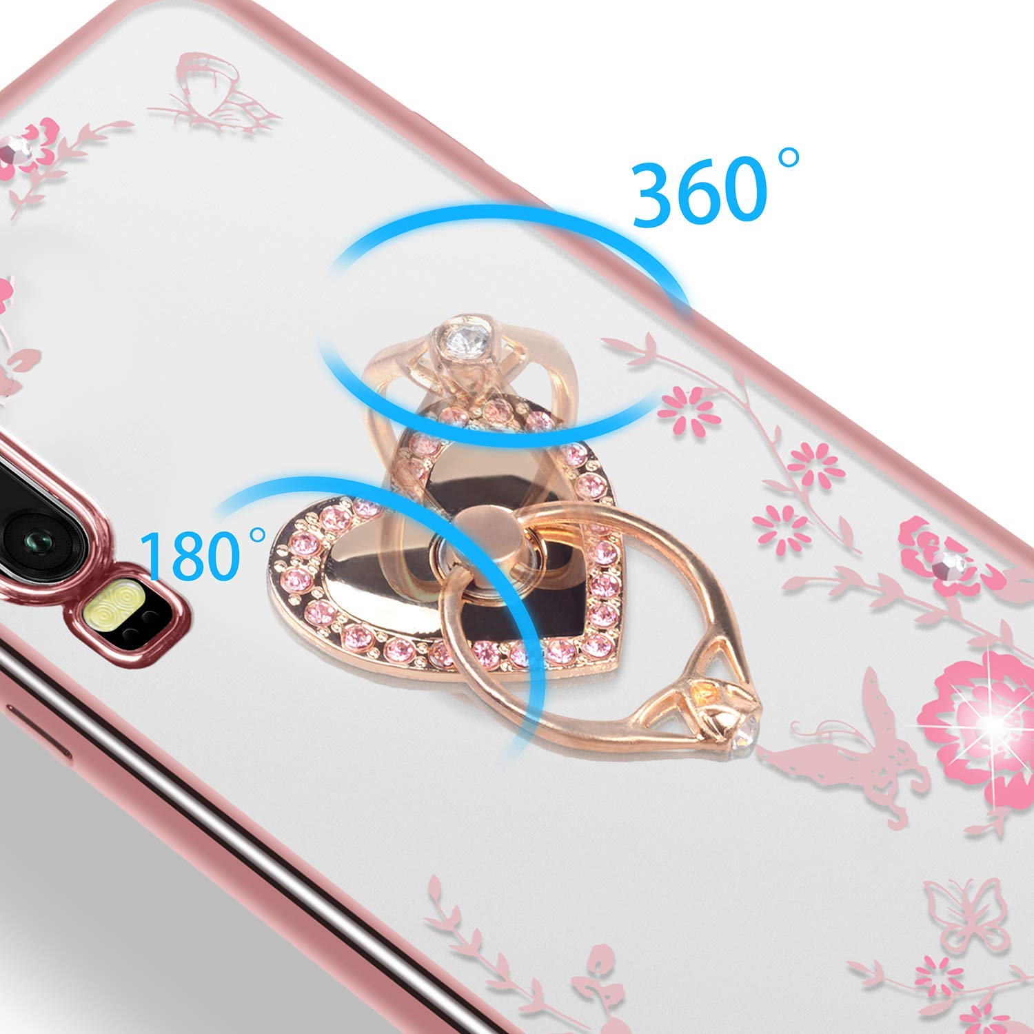 BTShare for Blu View 3/B140DL Case with Tempered Glass Screen Protector, Bling Crystal Clear Soft Transparent TPU Slim Fit Kickstand Case Cover for Girls & Ring Grip, Love