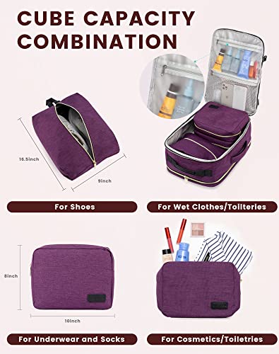 LOVEVOOK Large Travel Laptop Backpack Women, 40L Flight Approved Carry on Backpack Waterproof 17.3inch Luggage Daypack Business Weekender Overnight Backpacks Bag with 3 Packing Cubes, Purple