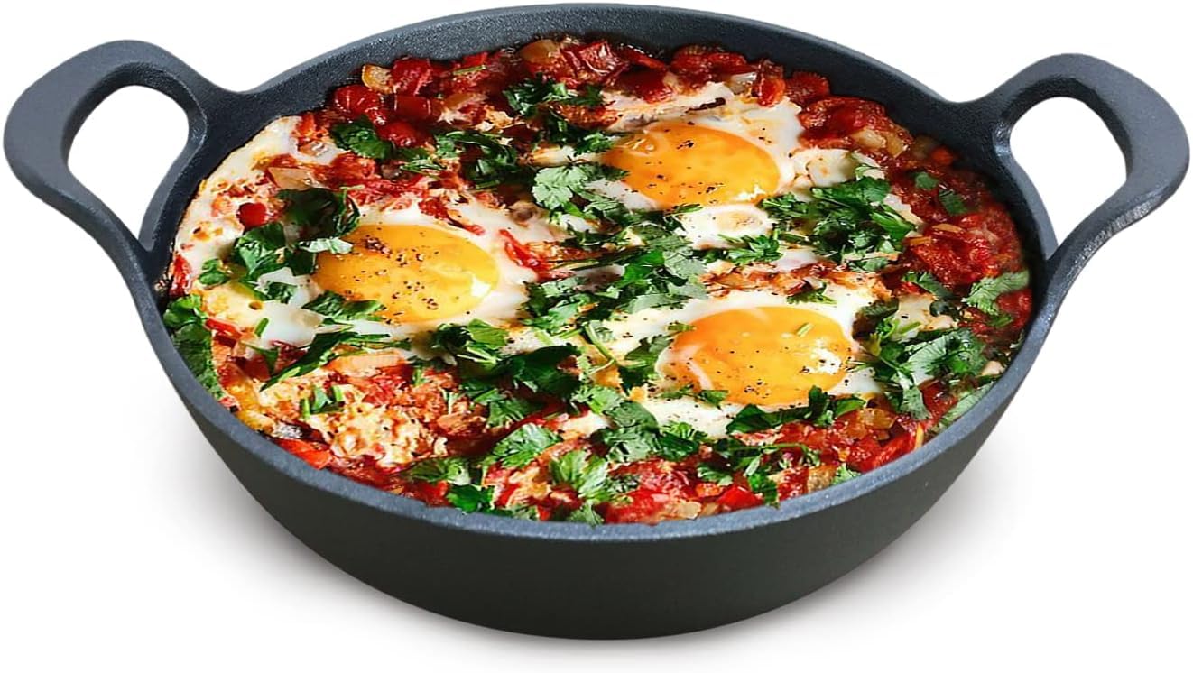 Healthy Choices 3 Qt Pre Seasoned Cast Iron Grilling Wok with 2 Loop Handles, 12" Heavy Duty Wok Pan, Griddle & Stir Fry Pans, Induction Cooktop, Oven Safe, Stovetop, Indoor/Outdoor, Indian Deep Kadai
