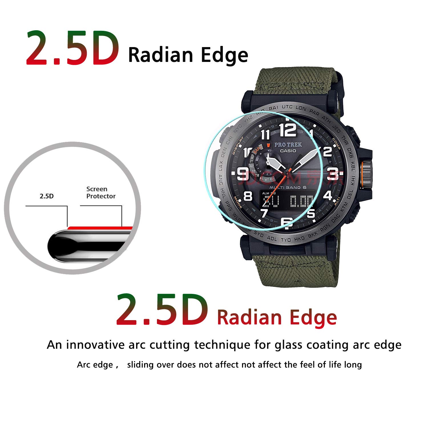beukei (3 Pack) Compatible for Casio PRG-600/650 / PRW-6600 Screen Protector Tempered Glass, (36 mm),Anti Scratch, Bubble Free