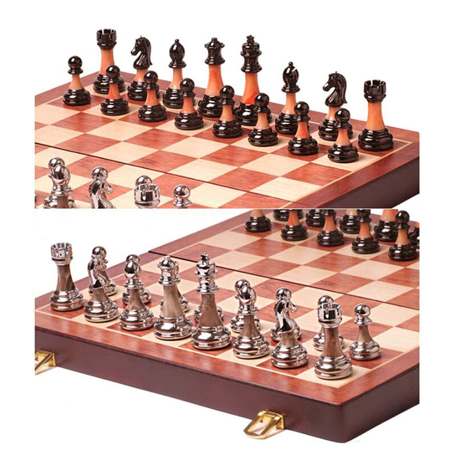 Chess Set High-Grade Gift International Travel Chess Game Mold Folding Wooden Chessboard and Chess Pieces Chessman Casua (Wood 30 * 30)
