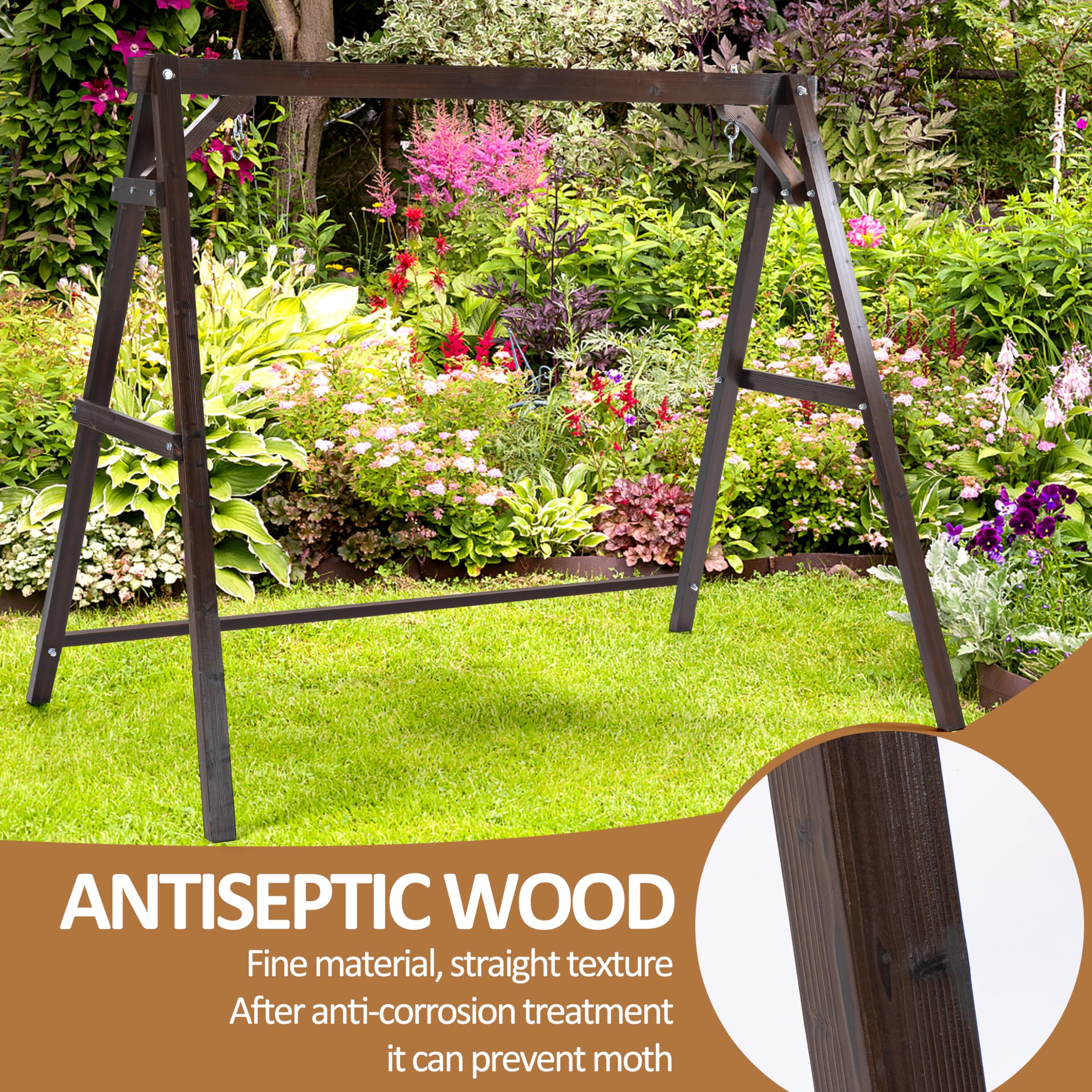 Finnhomy Outdoor 880 LBS Porch Swing Frame, Stable A-Frame Wooden Swing Stand with Extra Bottom Connection Board, Freestanding Porch Swing Frame Only, for Porch Patio Garden Backyard (Frame Only,5 FT)