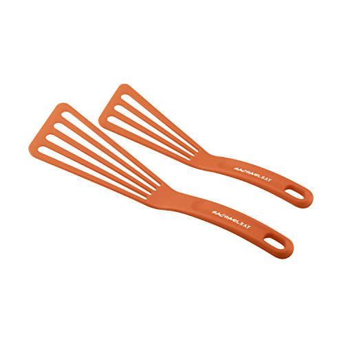 Rachael Ray Cucina Dishwasher Safe Hard Anodized Nonstick Cookware Pots and Pans Set, 12 Piece, Gray with Orange Handles & Kitchen Tools and Gadgets Nylon Cooking Utensils, 2 Piece, Orange