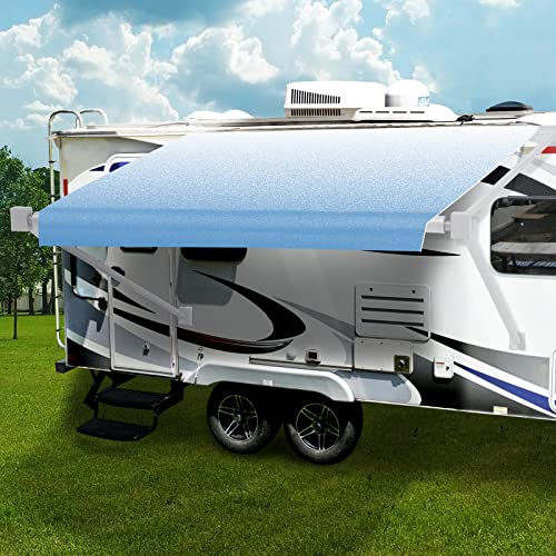 RVMATE 16FT RV Awning Fabric Replacement with Awning Anchor Kits & Pull Tension Strap, Blue Fade