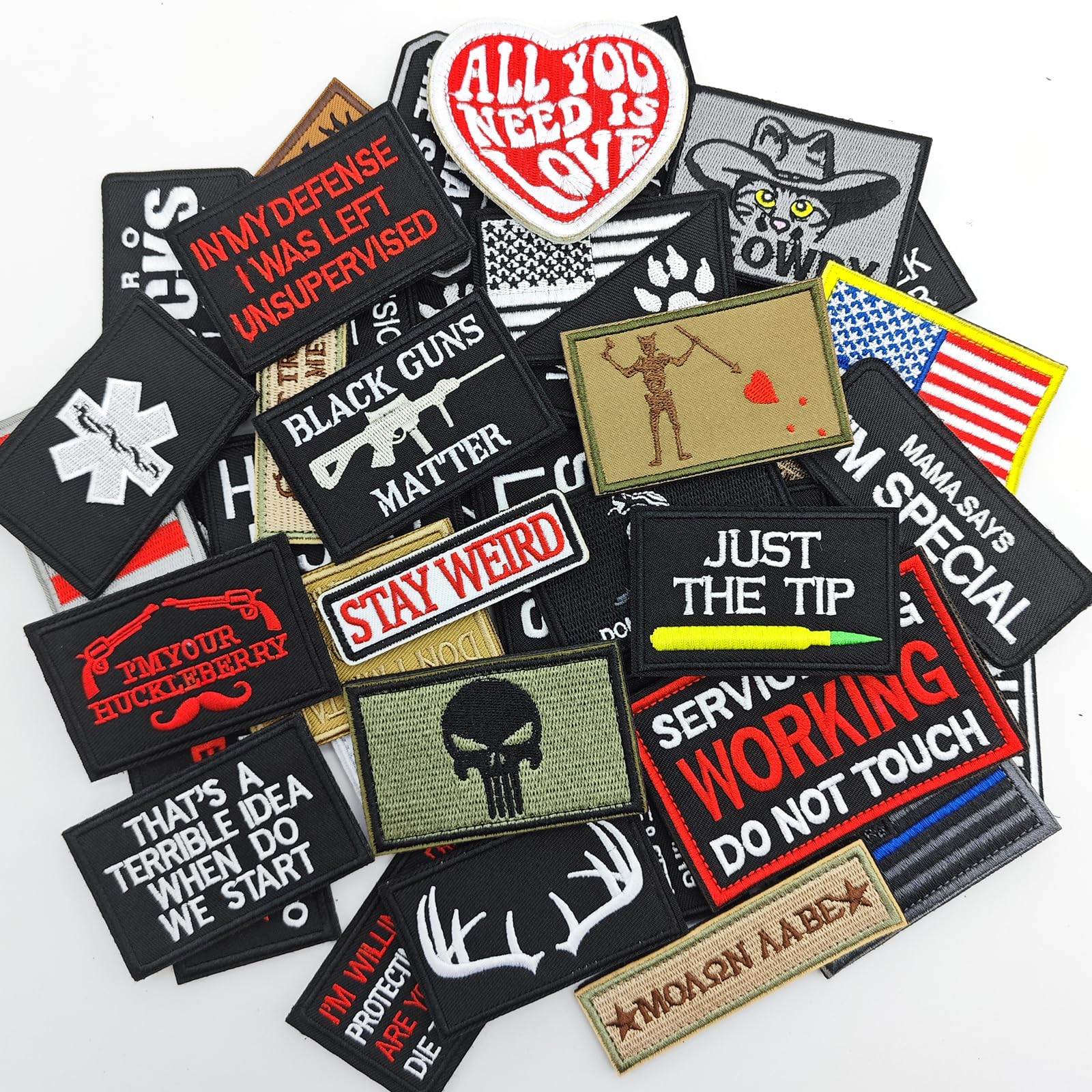 Gleihow 12 Pieces Random Funny Tactical Morale Patch Full Embroidery Military Loop and Hook Patches for Caps Backpacks Vest Harness Military Uniforms