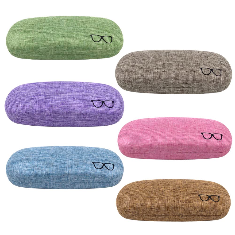 CHZZMS 6 Pack Hard Shell Eyeglasses Case Protector Linen Fabrics Glasses Case for Men Women