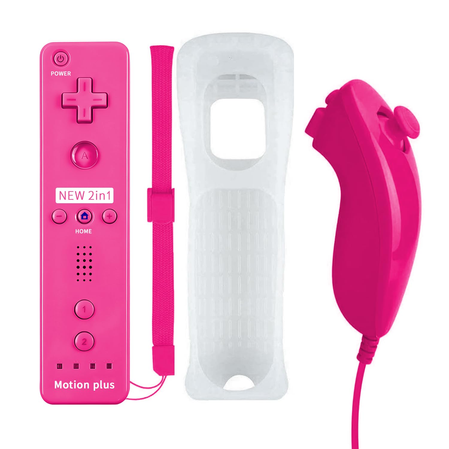 QUMOX Controller for Ntdo Wii, Built in Motion Plus Remote and Nunchuck Controller Compatible with Wii and Wii U + Silicon Case Pink