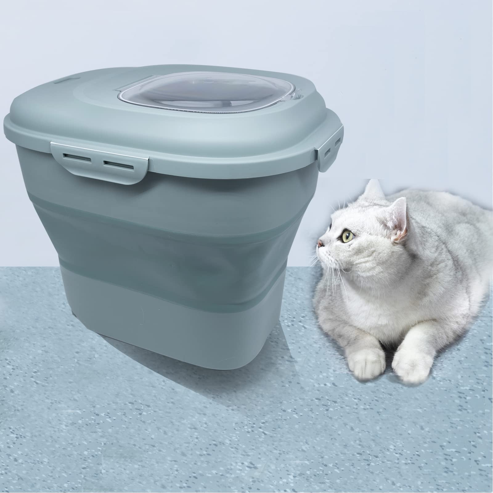 Collapsible Dog Food Storage Container with Lids,50LB Airtight Collapsible Pet Cat Storage Bin with Locking Lids Wheels Hand Scoop,Foldable Food Storage Container for Pet Food Cereal Flour Rice,Green