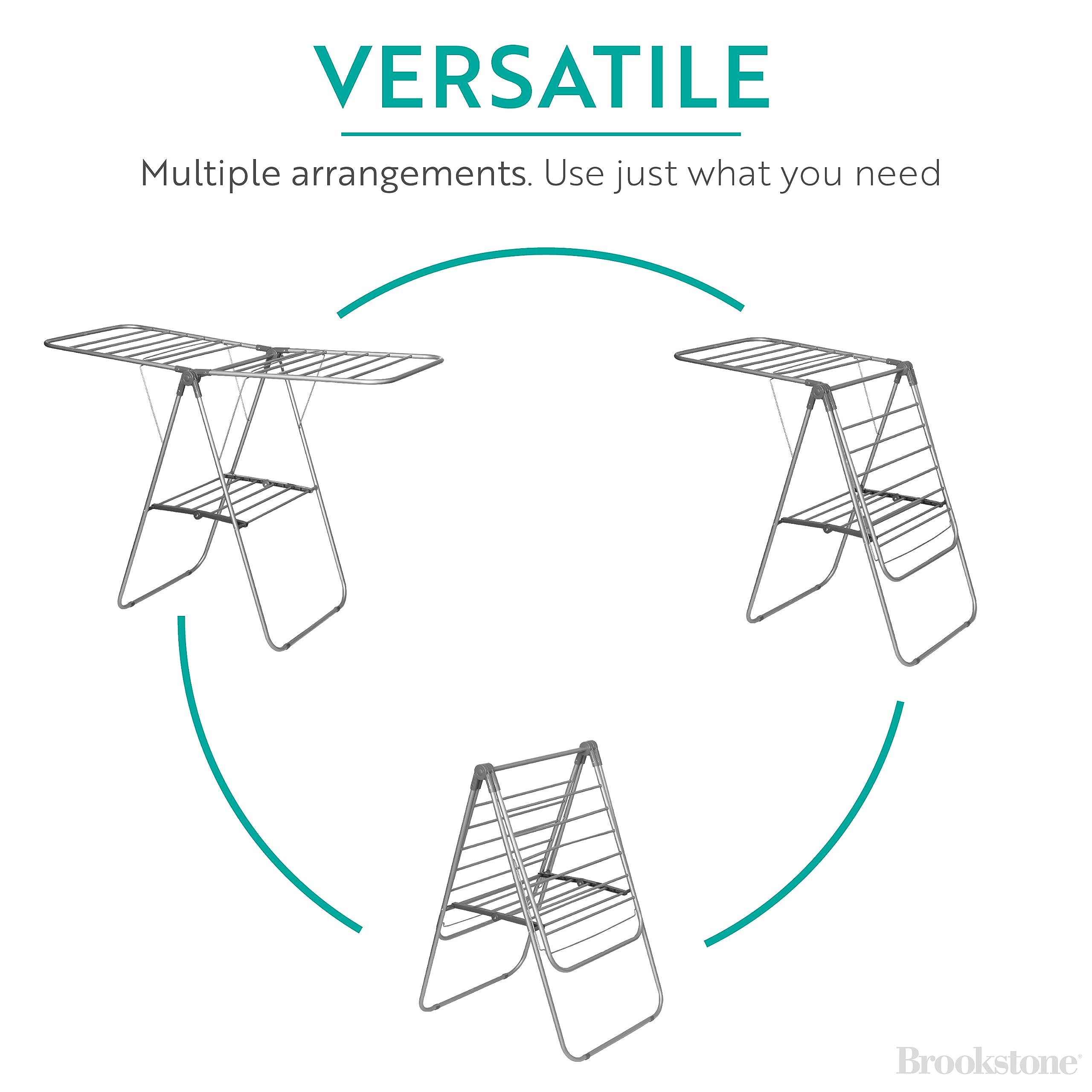 Brookstone – Foldable Clothing Drying Rack, Collapsible Laundry Hanger for Clothes [Ready Out of The Box], Silver Color