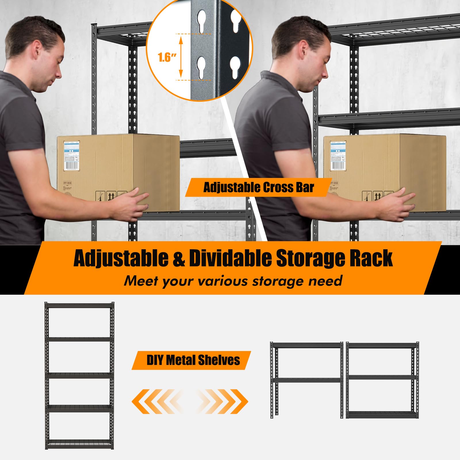 Giantex 2Pcs 5-Tier Storage Shelves, 35.5" x 15.5" x 72" Height Adjustable Metal Storage Utility Rack Shelf with Anti-tipping Device, Heavy Duty Garage Shelving for Warehouse, Basement, Kitchen, Black