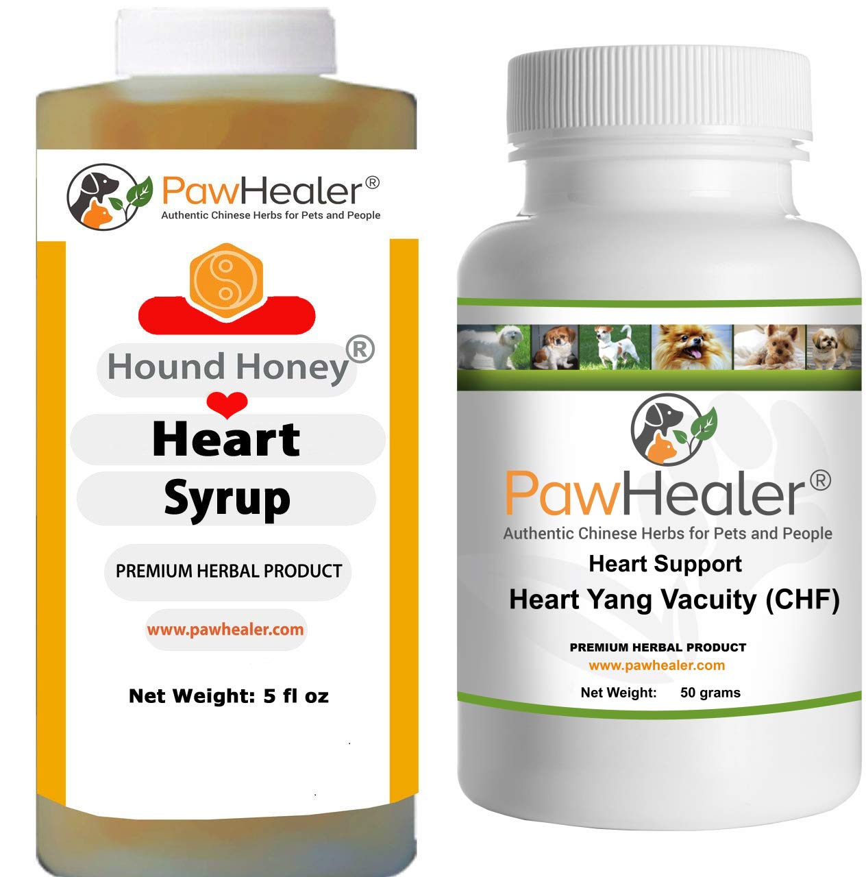 Heart Support - Bundle - Heart-Yang Vacuity (CHF) - 50 Grams Herbal Powder + Hound Honey: Heart Syrup - 5 fl oz (150 ml) - Coughing, Gagging, Wheezing Due to Heart Condition - Remedy for Dogs & Pets…