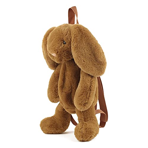 Kmiunty Cute Fuzz Plush Animal Rabbit Backpack Bags with Adjustable Straps for Girls (Brown)