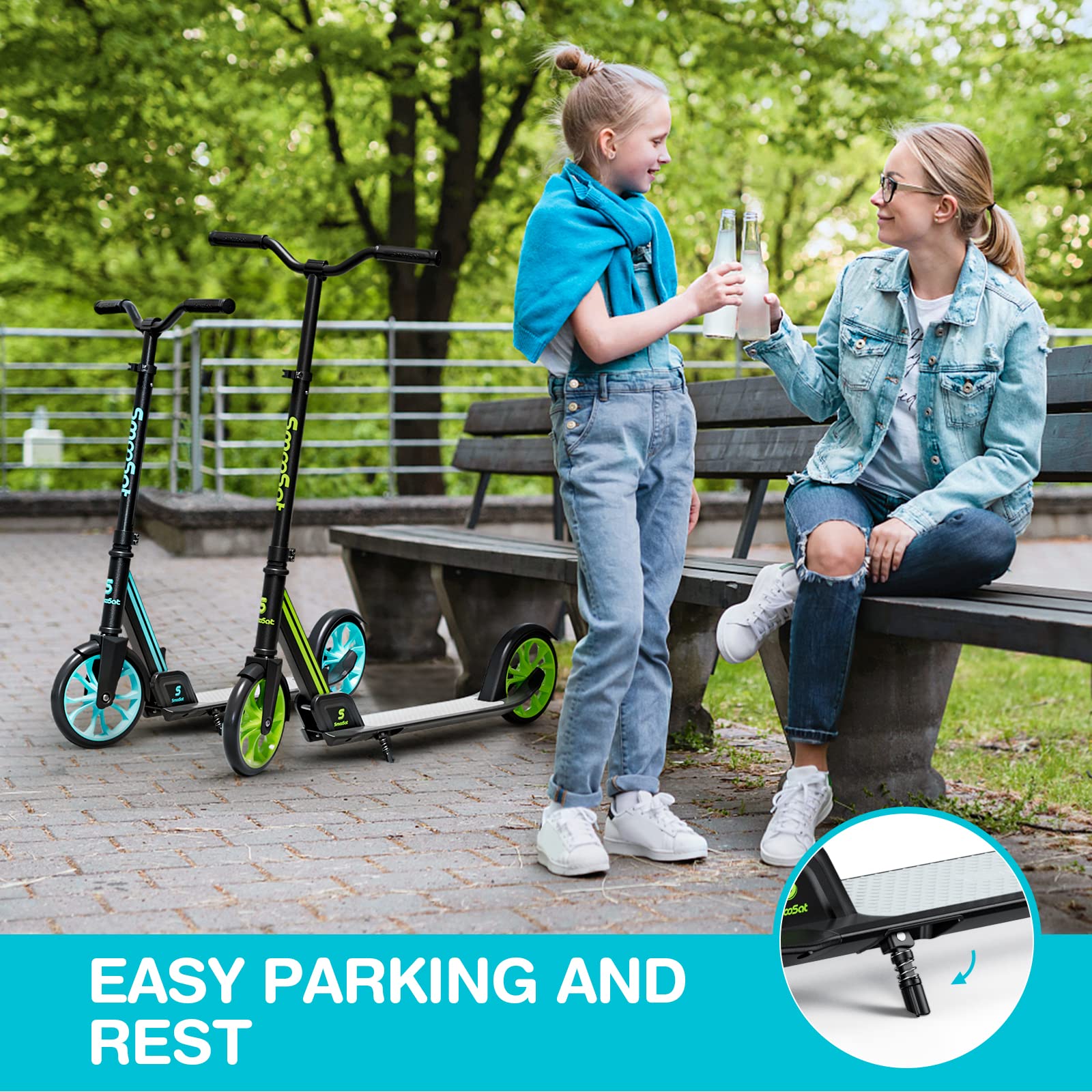 SmooSat S8 Kick Scooter for Kids Ages 8+, Teens & Adults, Super Smooth Ride, Up to 220 lbs, Adjustable Height, Ergonomic Y-Type Handlebar, Ideal Gift