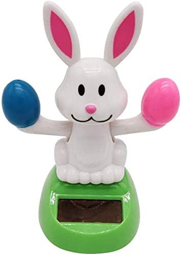 Taotenish Solar Powered Toy Shaking Head Rabbit Statue Shaking Head Dancing Toy Rabbit Bunny Figurines for Car Dash Board Decorations - White