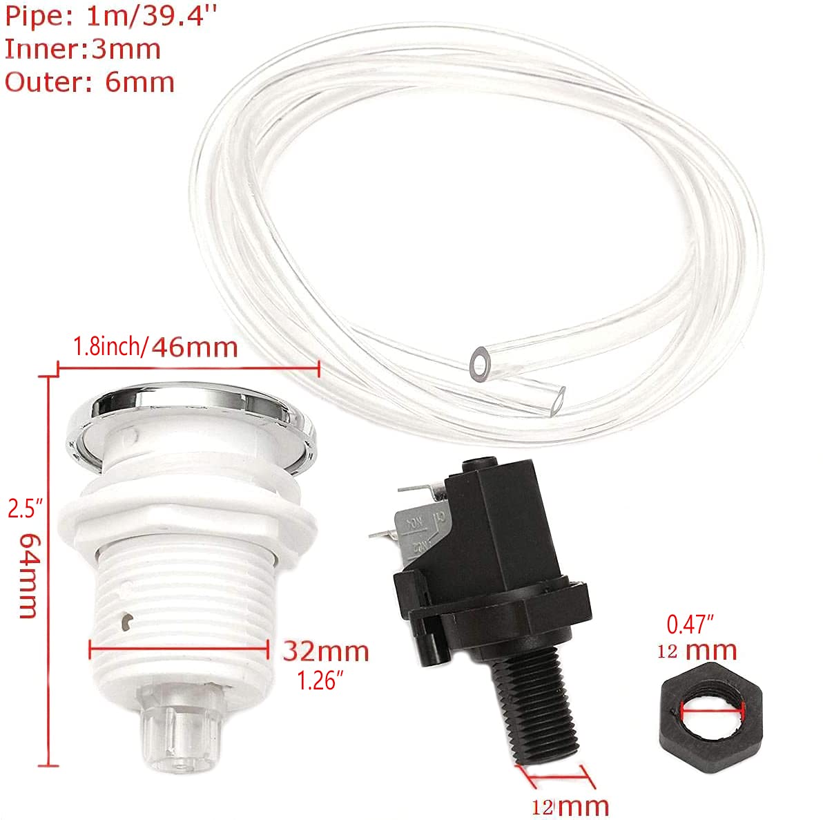 Garbage Disposer Air Switch Kit,Spa Bathtub Air Switch Button Kit,Evolution Food Waste Equipment
