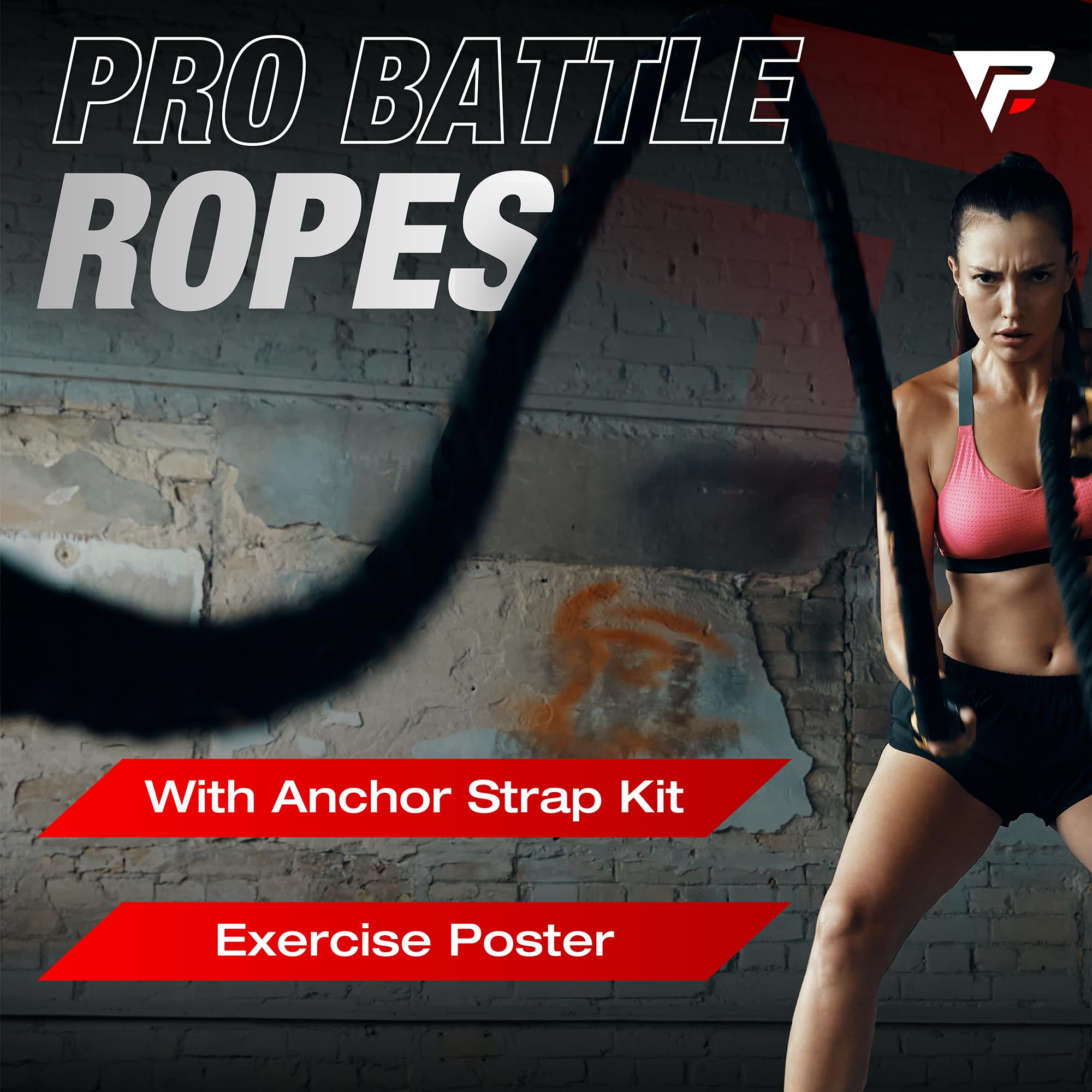 Pro Battle Ropes with Anchor Strap Kit and Exercise Poster – Upgraded Durable Protective Sleeve – 100% Poly Dacron Heavy Battle Rope for Strength Training, Cardio Fitness, CrossFit Rope (1.5” x 30 ft)