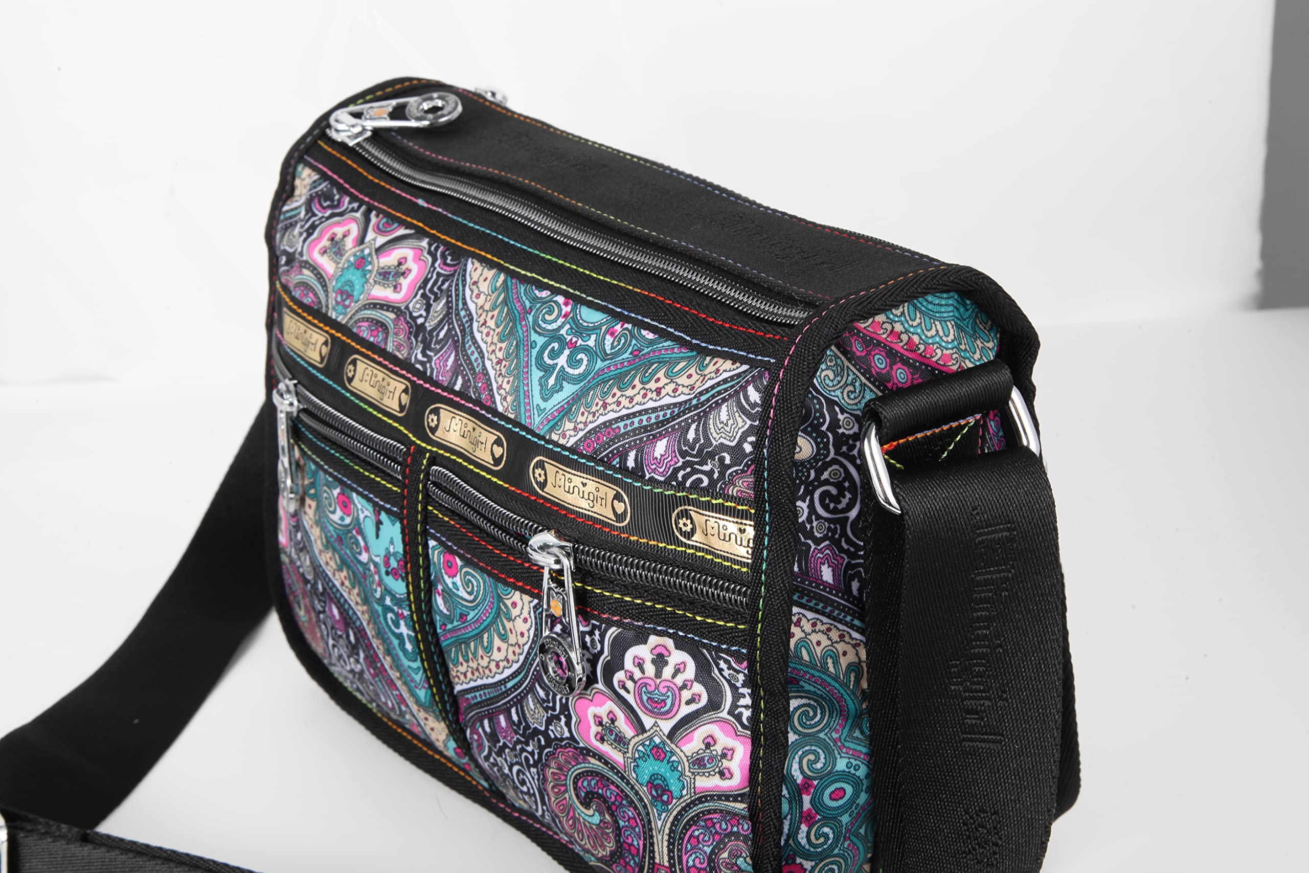 Oudduo Women Lady Shoulder Bag Mandala Black Nylon Crossbody Bag Casual Crossbody Bag Multiple Compartments