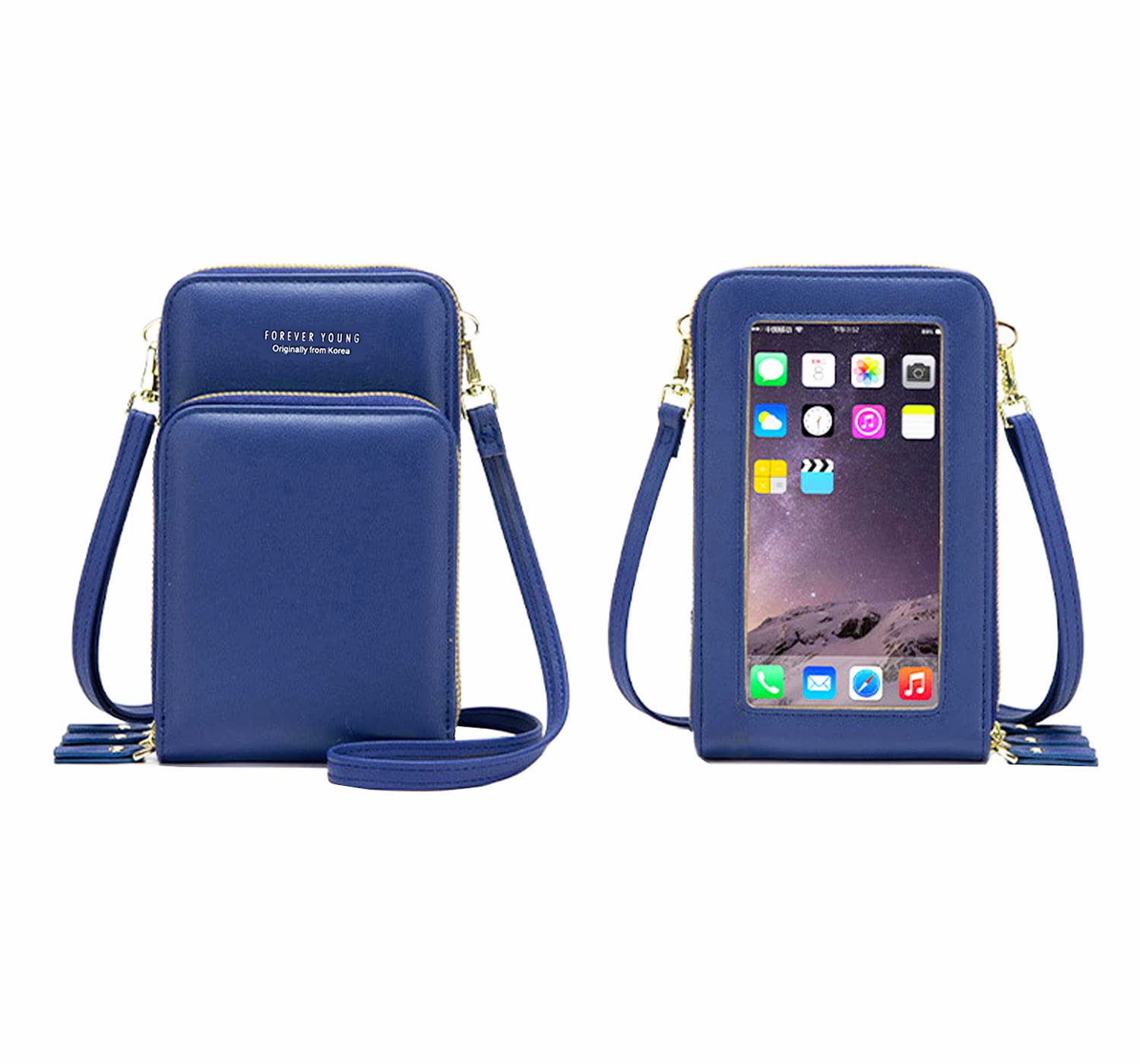 WITERY Touch Screen Cell Phone Bags for Women - Leather Travel Crossbody Cell Phone Purses Wallet with 2 Shoulder Straps & Credit Card Slots (Blue)
