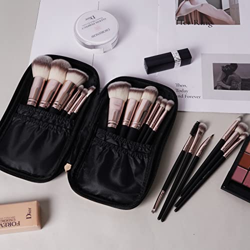 Makeup Brushes with Case, MAANGE 18 Pcs Professional Makeup Brush Set Premium Synthetic Face Kabuki Brush Kit Foundation Blush Powder Eyeshadow Brushes Set Christmas Gift(Coffee)