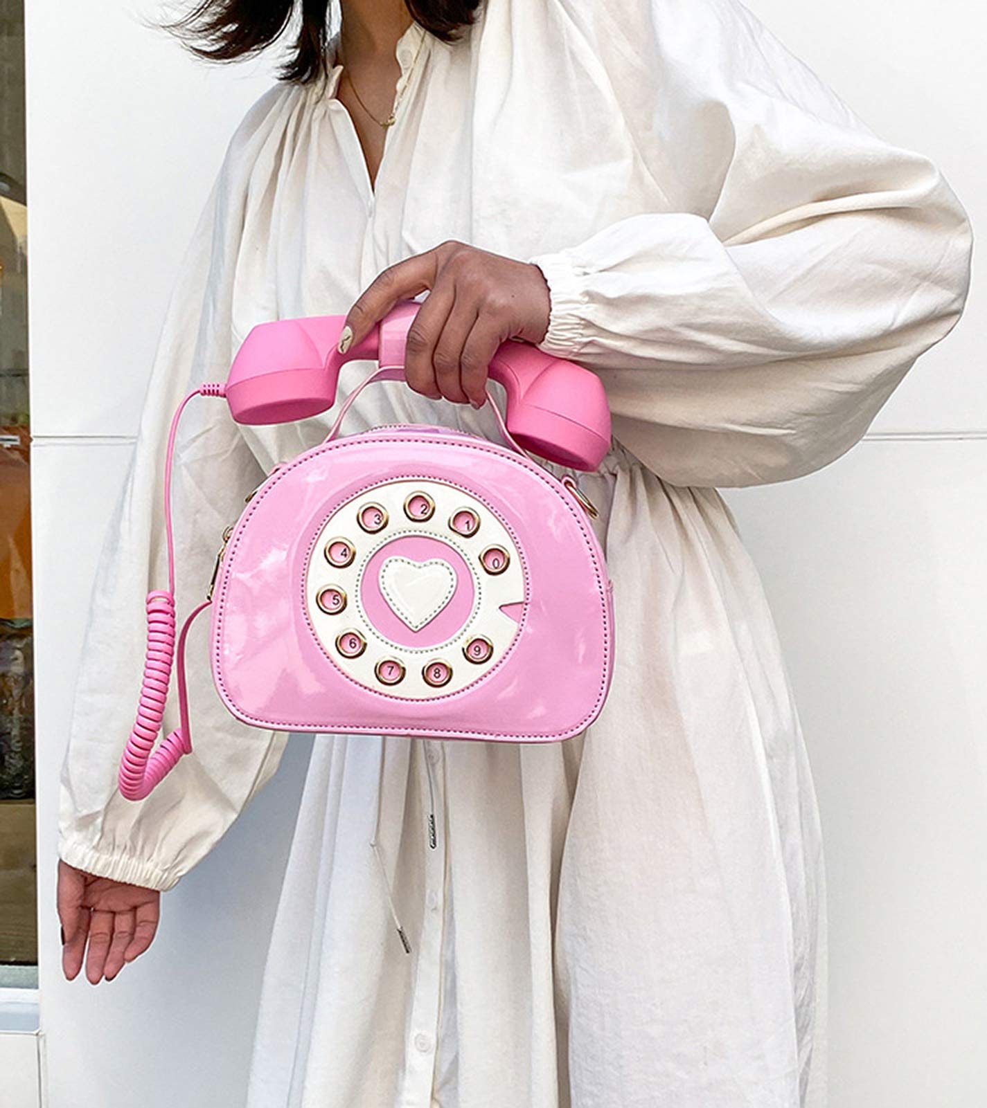 QZUnique Telephone Shoulder Bag Women Retro Cross Body Bag PU Leather Clutch Purse Chain Tote Bag