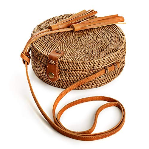 Rattan Bags for Women - Handmade Wicker Woven Purse Handbag Circle Boho Bag Bali