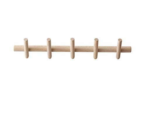 HOMEAMY Wood Coat Rack Modern Wall Mounted Hat and Towel Hanger Wooden Hooks Robe Racks with Pegs for Bedroom Bathroom and Entryway Durable, Easy Assembly, Classic Design (5 Hook)