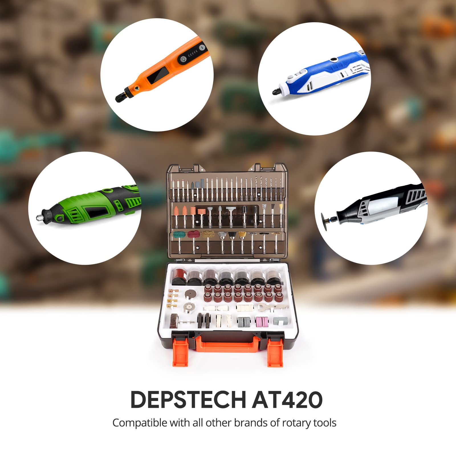 DEPSTECH Rotary Tool Accessories Kit, 420Pcs Accessory Set, 1/8"(3.2mm) Diameter Shanks, Universal Kit Fits All Tool for Carving, Sanding, Cutting, Drilling, Grinding, Cleaning and Polishing- AT420