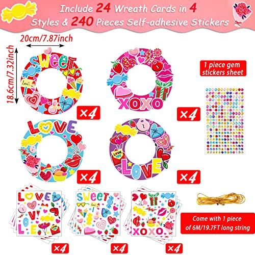 chiazllta 24 Pcs Valentine's Day Wreath Craft for Kids, Preschool DIY Valentines Paper Art Craft Kit with Hearts Stickers Bulk Classroom Home Indoor Game Activities