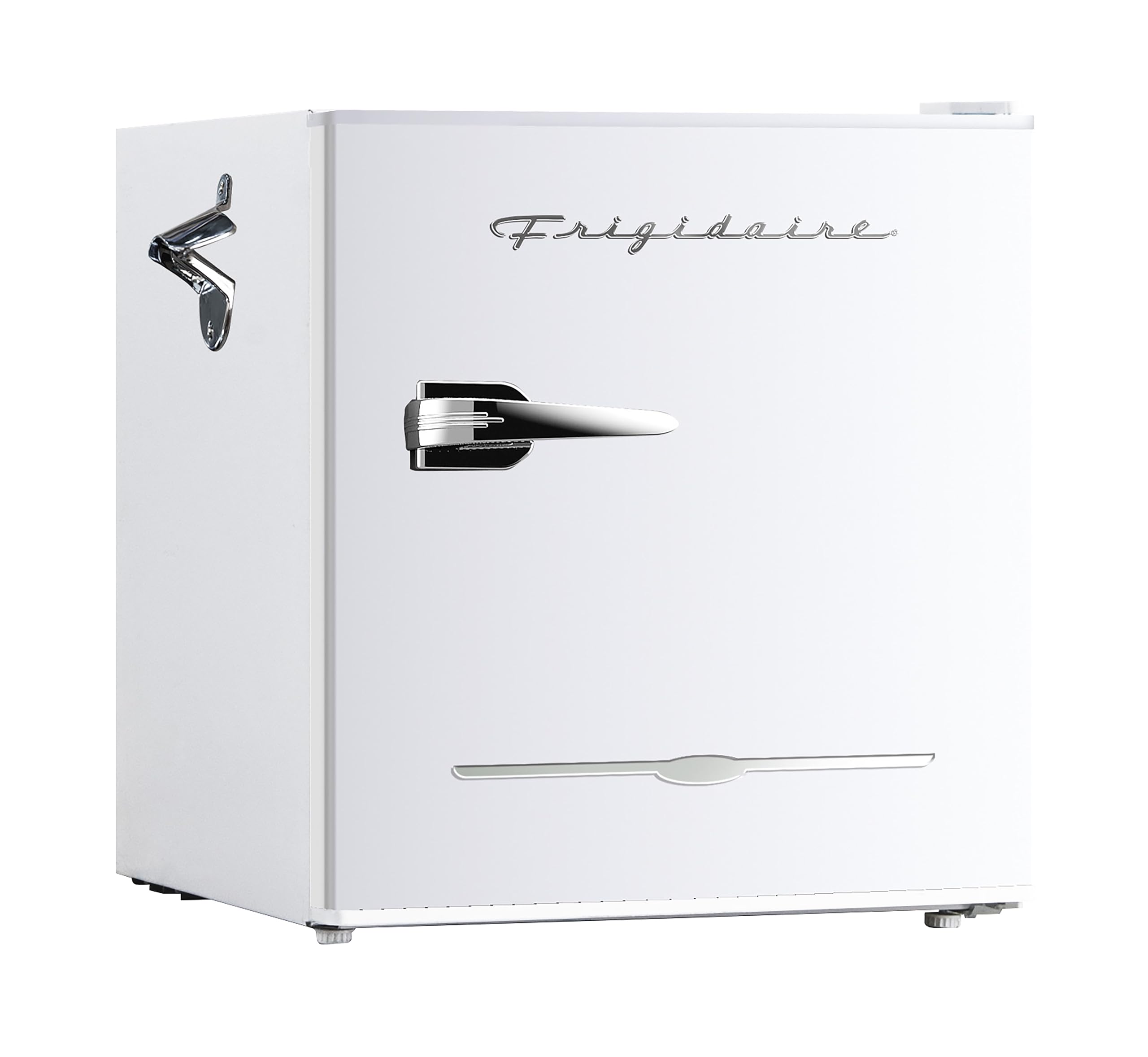 FRIGIDAIRE EFR176-White Retro Chiller, Countertop, Built-in Bottle Opener, Compact Refrigerator 1.6 cu ft, Mini Fridge for Office, Bedroom, Dorm Room or Cabin-16 D x 18" W x 18.5" H (White)